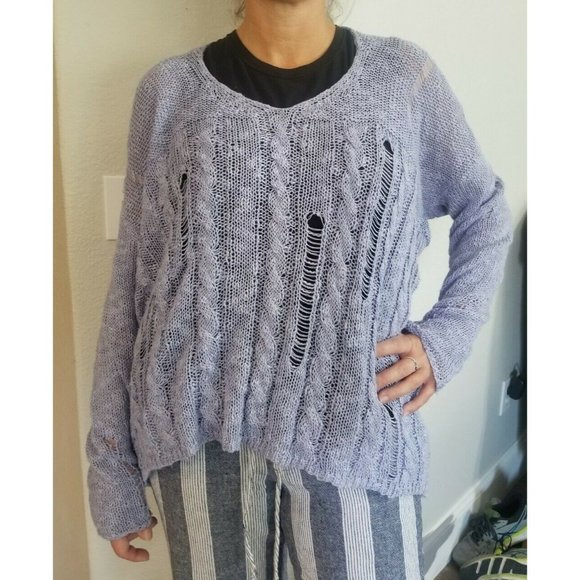 Double Zero | Tops | Double Zero Blue Knitted High Low Long Sleeve ...